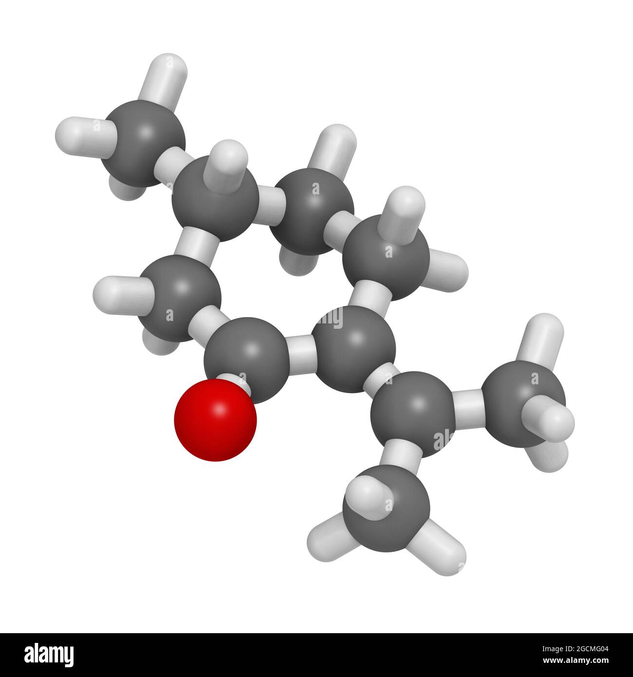 Pulegone molecule. 3D rendering. Atoms are represented as sphere Stock ...