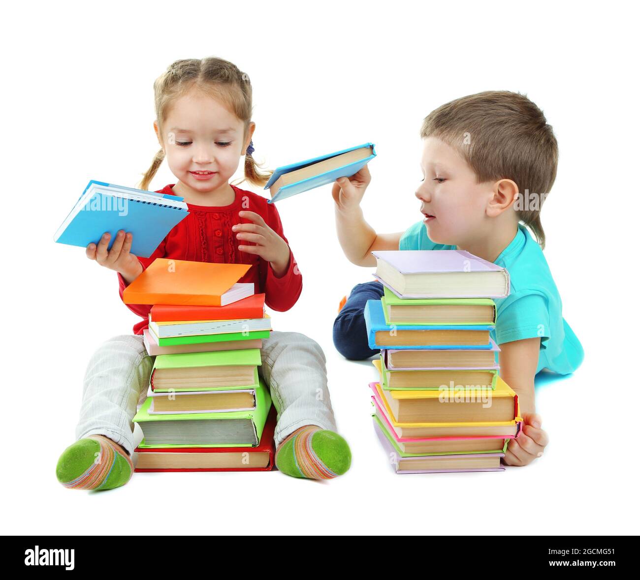 Little children with books isolated on white Stock Photo - Alamy