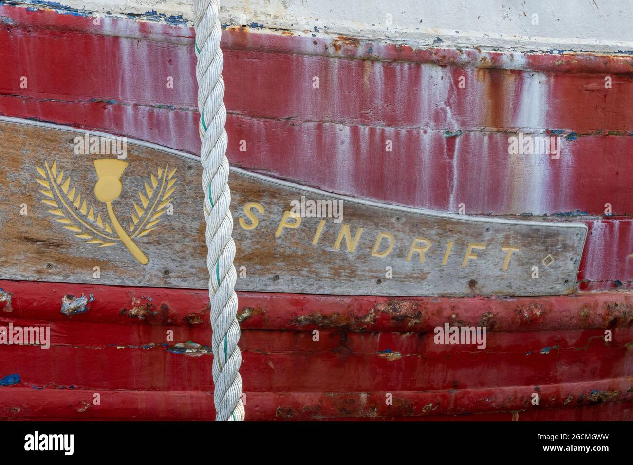 Sign writing on old fishing boat, old distressed fishing trawler ...
