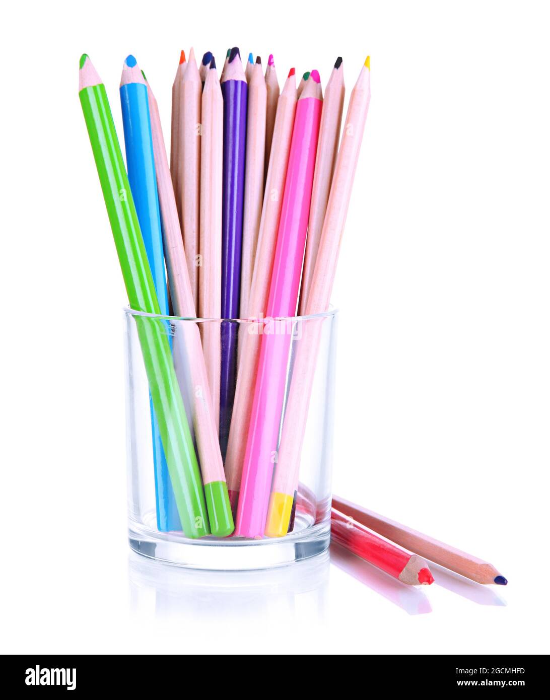 Colorful pencils in glass isolated on white Stock Photo - Alamy