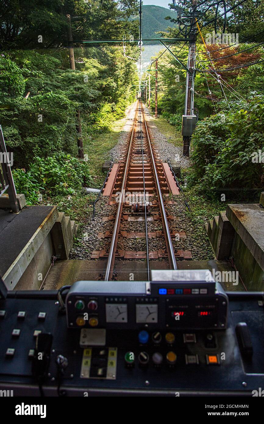 Inside view at funicular railway at Hakone in Japan Stock Photo - Alamy