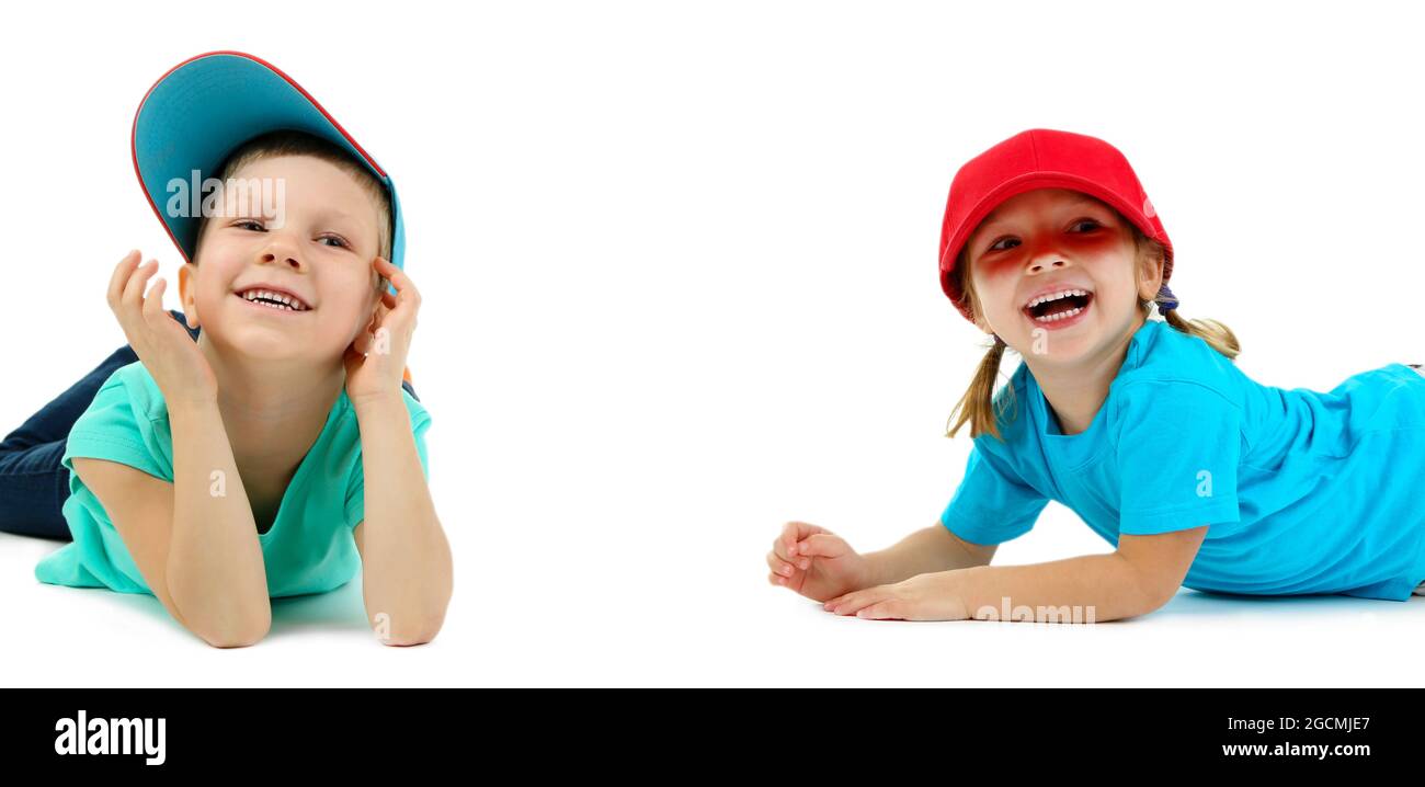 Little children isolated on white Stock Photo - Alamy