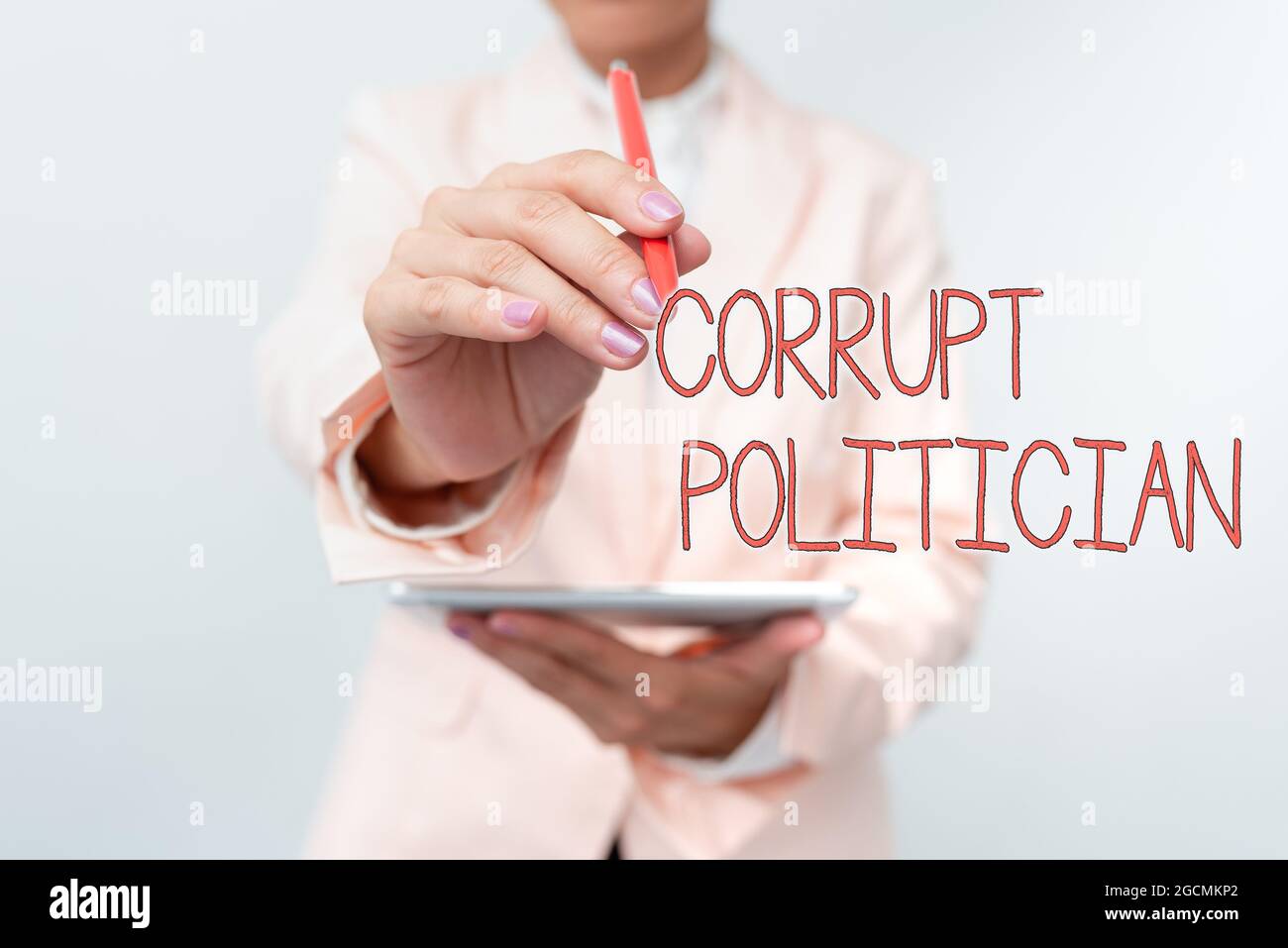 Text sign showing Corrupt Politician. Conceptual photo a public leader ...