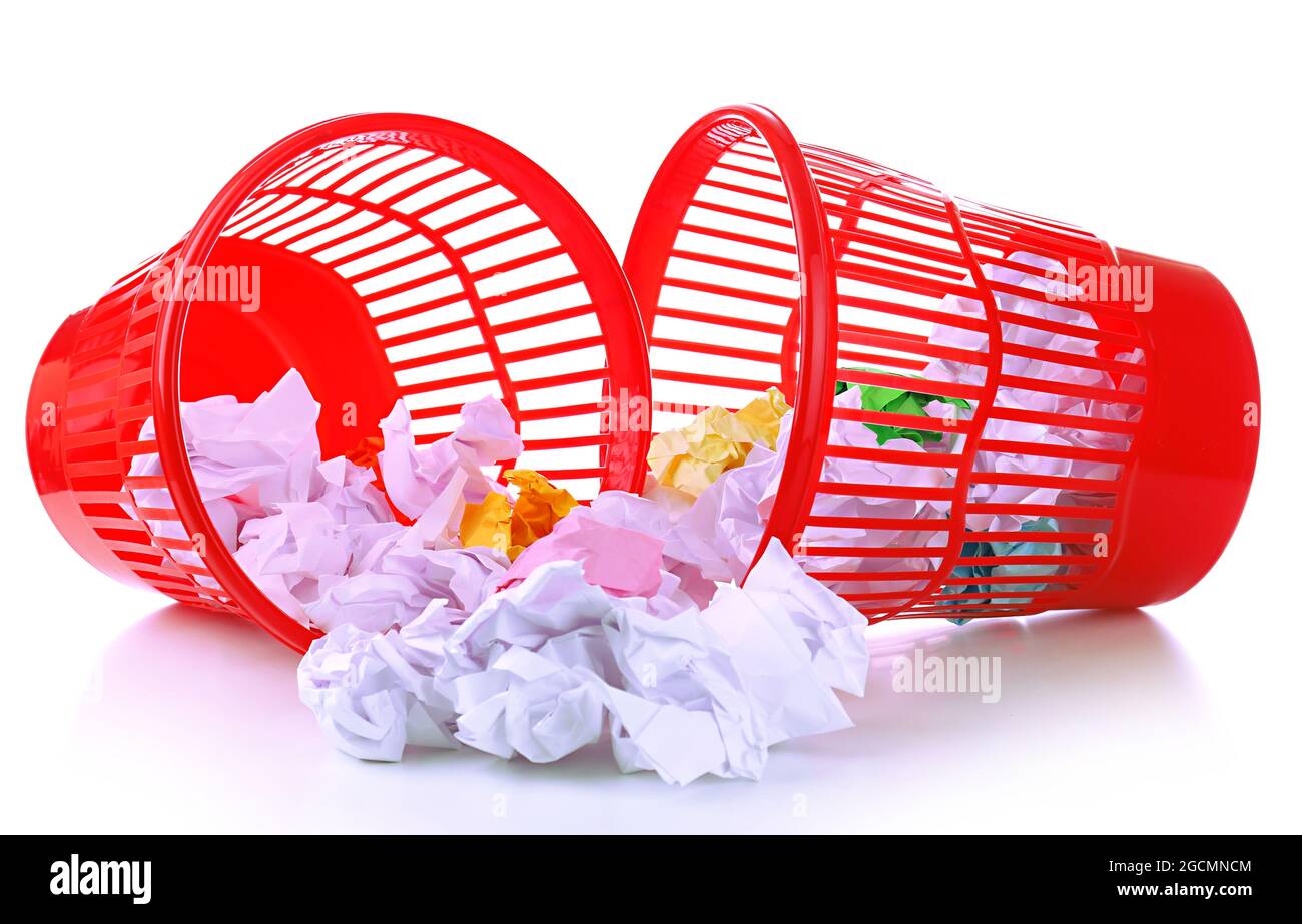 Two red garbage bins, isolated on white Stock Photo - Alamy