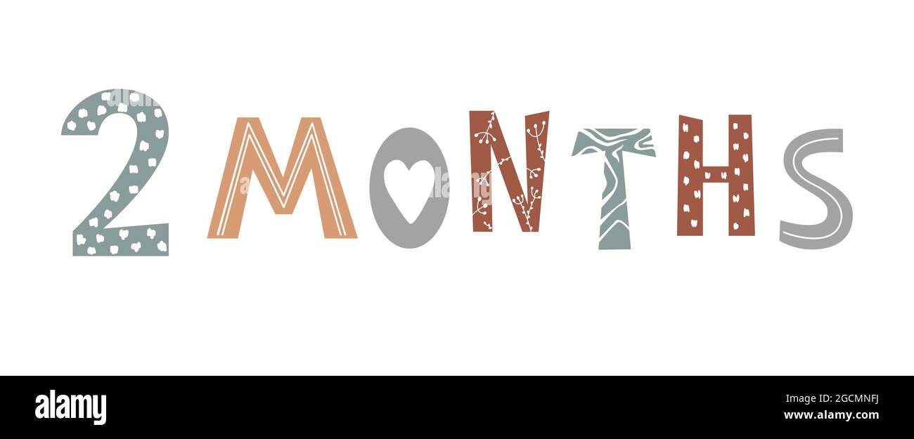 Two month baby lettering in Scandinavian style. Newborn age marker ...