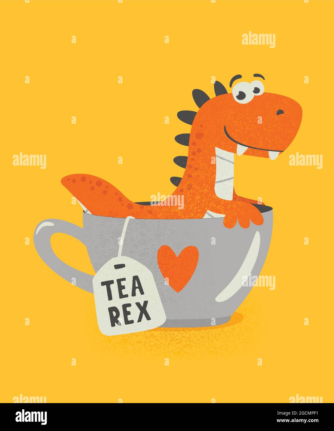 Vector Cute and Funny Textured Cartoon Dinosaur in Tea Cup. Mug with ...