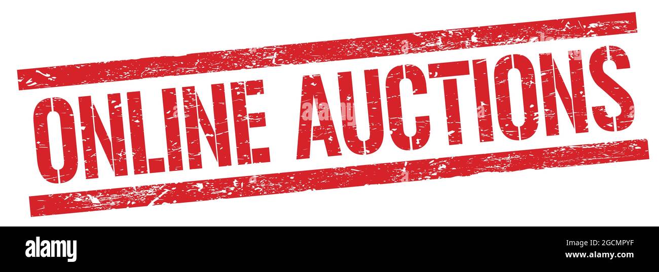 ONLINE AUCTIONS text on red grungy rectangle stamp sign Stock Photo - Alamy