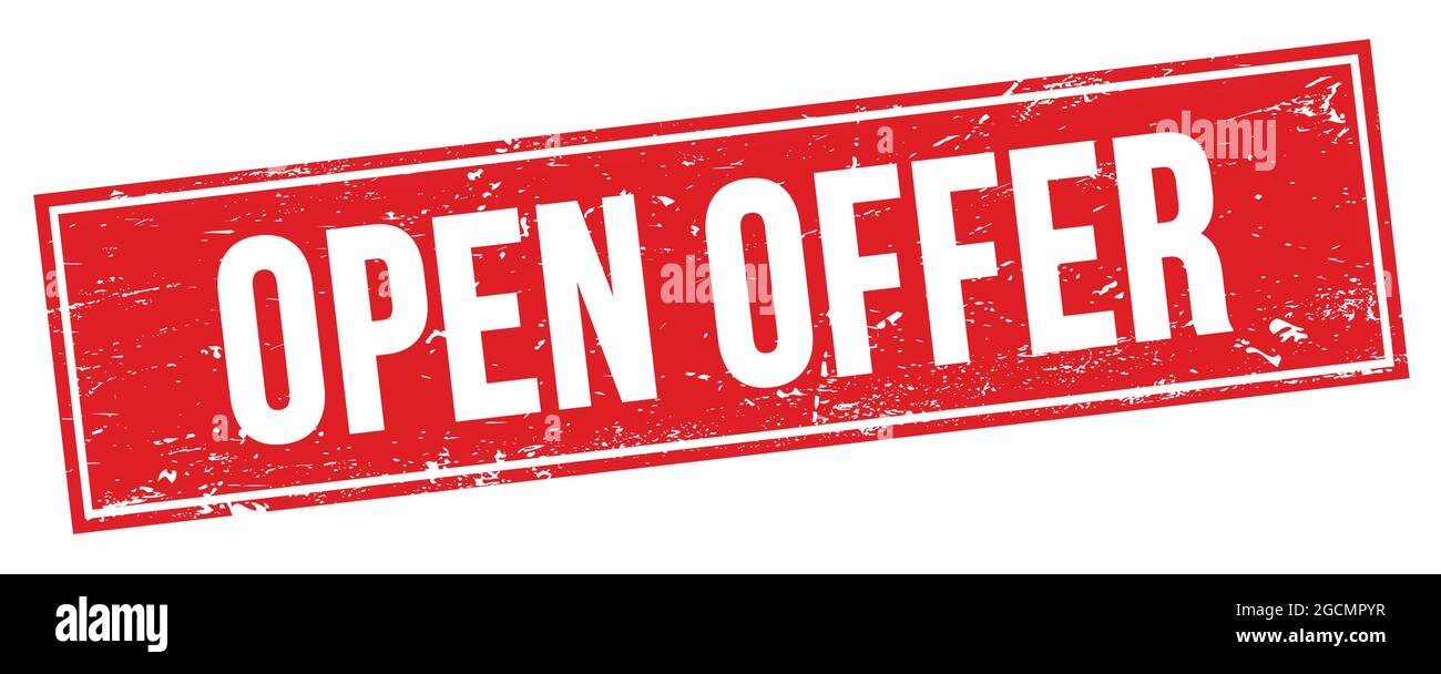 OPEN OFFER text on red grungy rectangle stamp sign Stock Photo - Alamy