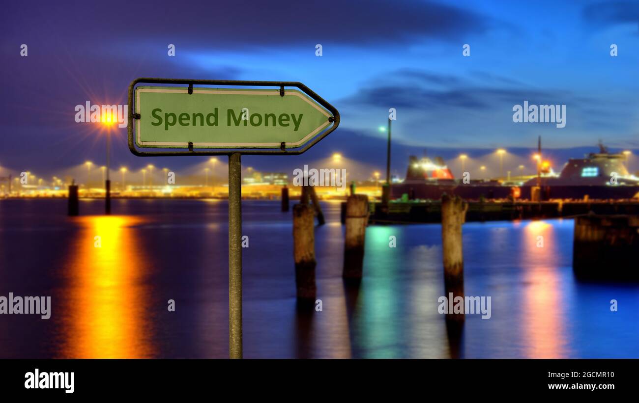 Street Sign the Direction Way to Spend Money Stock Photo - Alamy