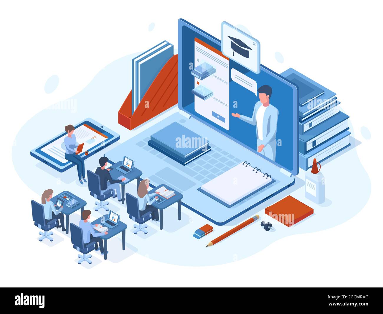 Isometric online webinar training e-learning people concept. Online ...