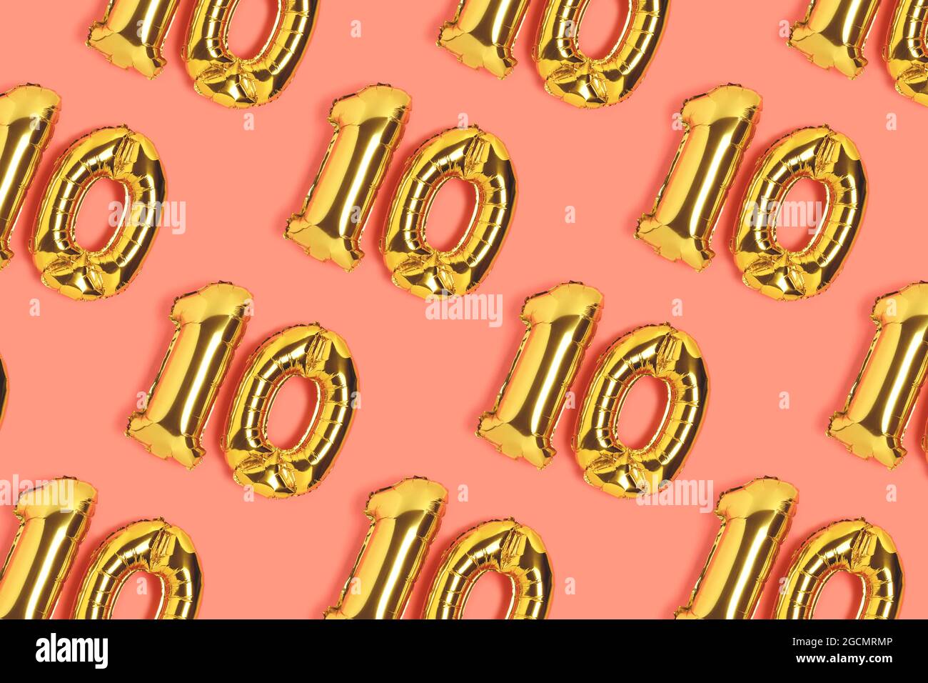 Numbers 10 golden balloons pattern. Ten years anniversary celebration ...