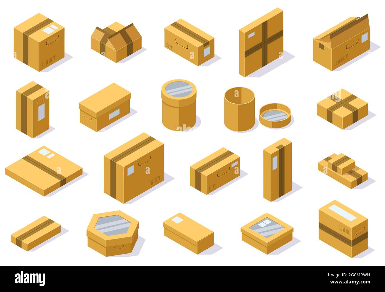Isometric cardboard packaging shipping boxes. Postal delivery package ...
