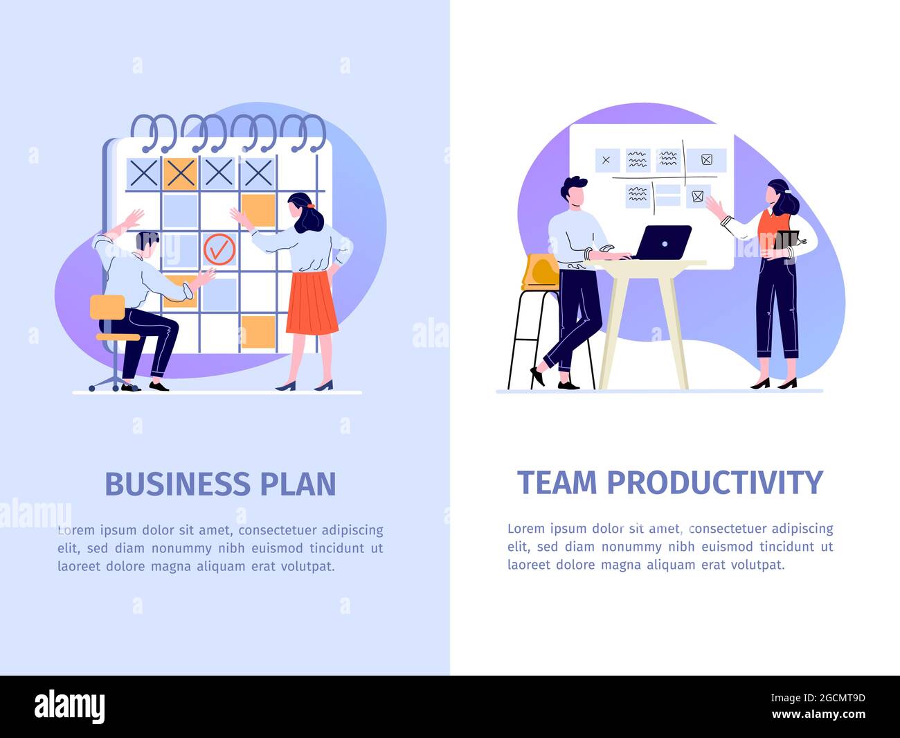 Office work productivity vector banner. Team and task management with ...