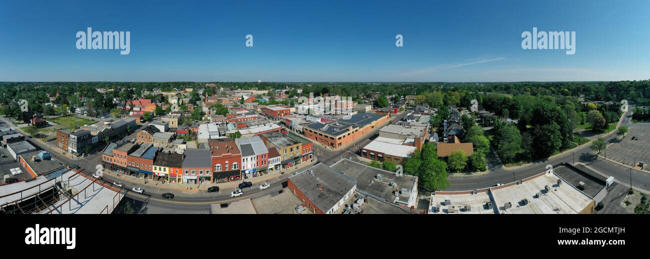 An aerial panorama of downtown Simcoe, Ontario, Canada Stock Photo - Alamy