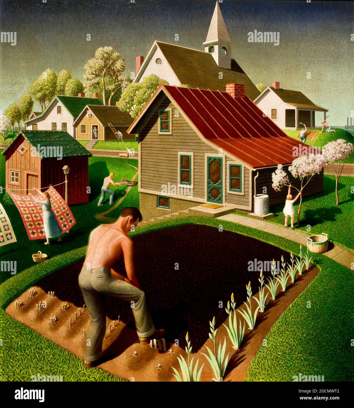 Grant Wood artwork entitled Spring in Town Stock Photo - Alamy