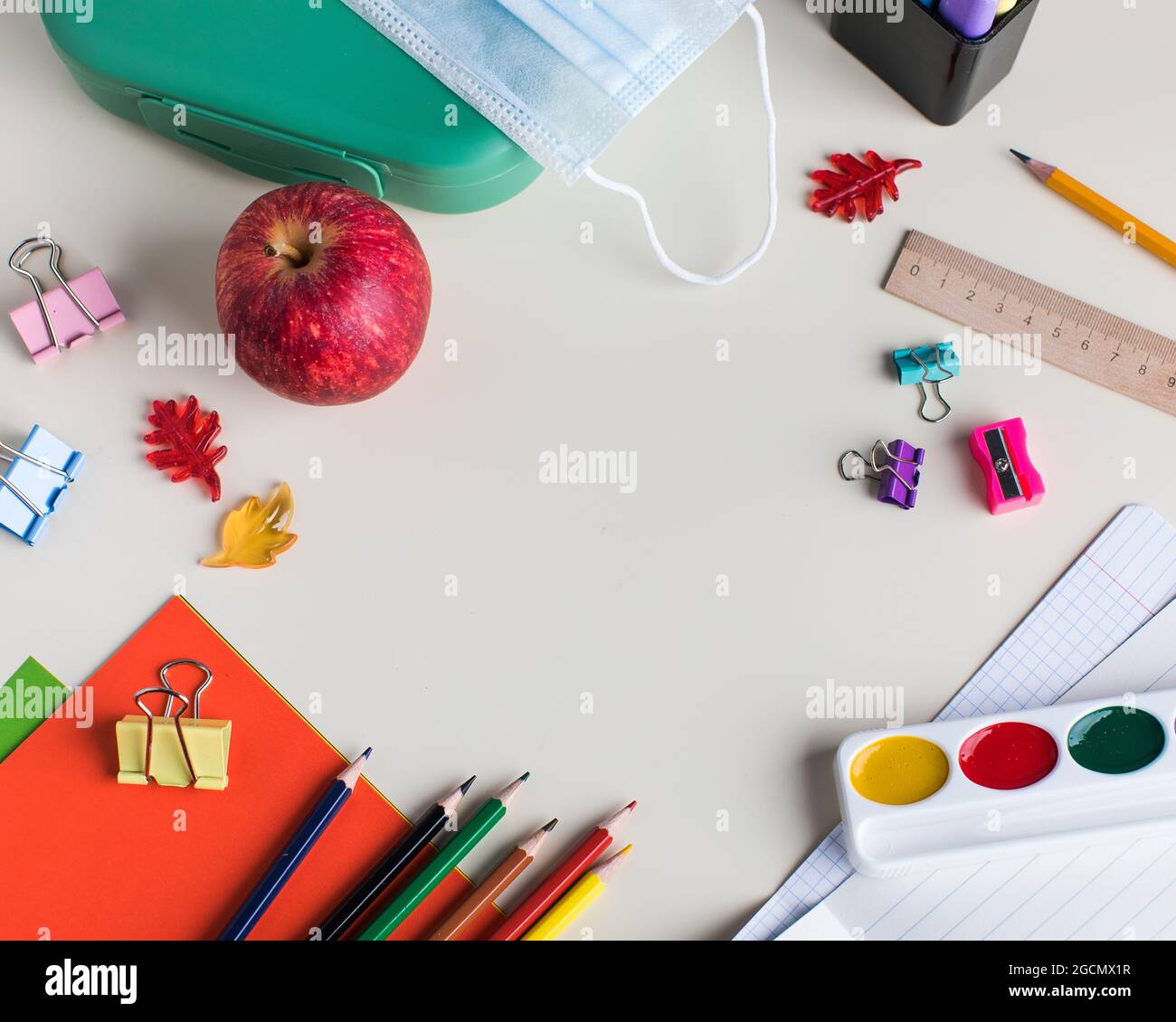 Flat lay various office supplies. The concept of learning, back to ...