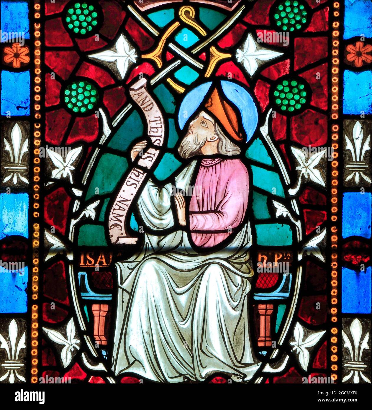 Isaah, Isaiah, Prophet, stained glass window, Old Hunstanton, detail of ...