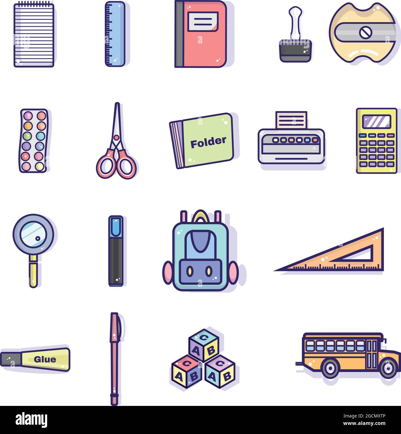 Set of different school supplies icons Stock Vector Image & Art - Alamy