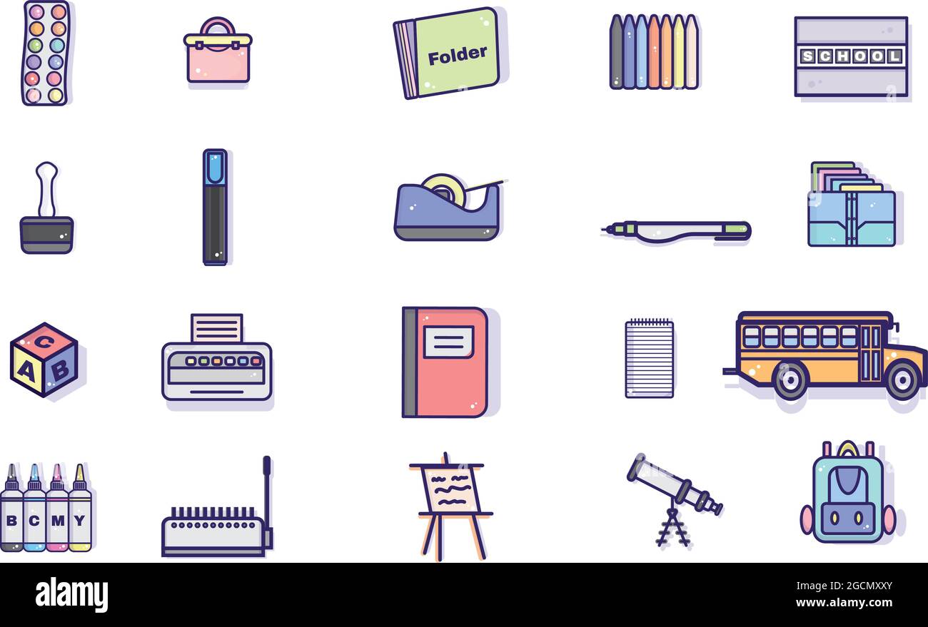 Set of different school supplies icons Stock Vector Image & Art - Alamy