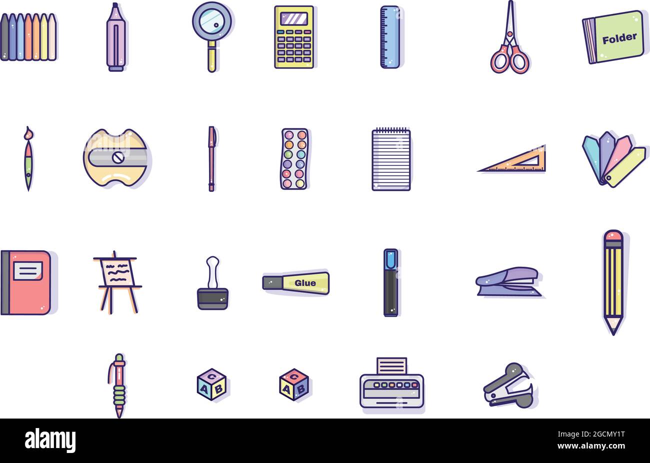 Set of different school supplies icons Stock Vector Image & Art - Alamy