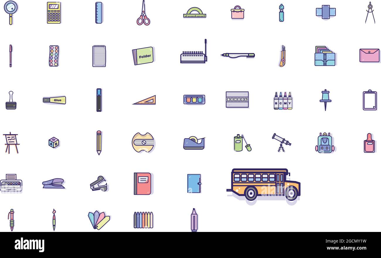 Set of different school supplies icons Stock Vector Image & Art - Alamy