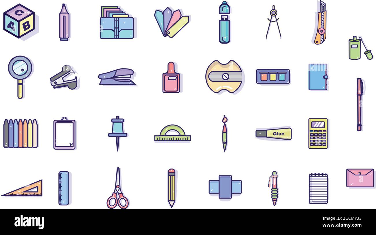 Set of different school supplies icons Stock Vector Image & Art - Alamy