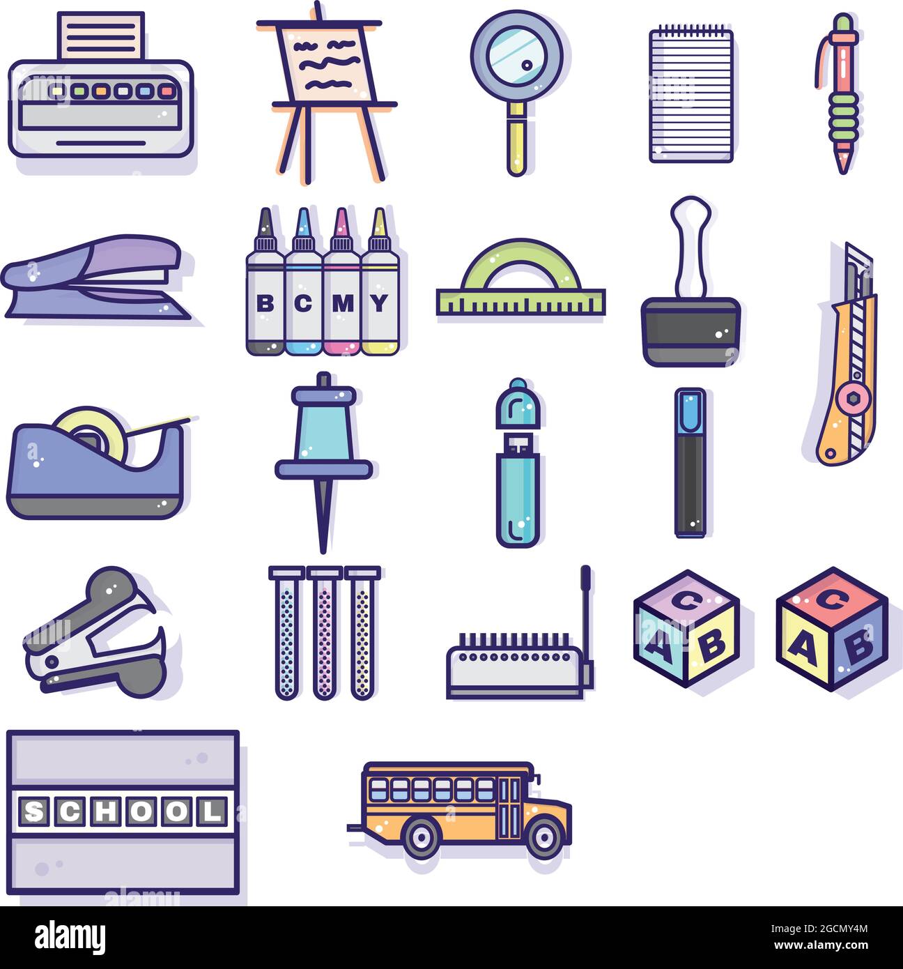 Set of different school supplies icons Stock Vector Image & Art - Alamy