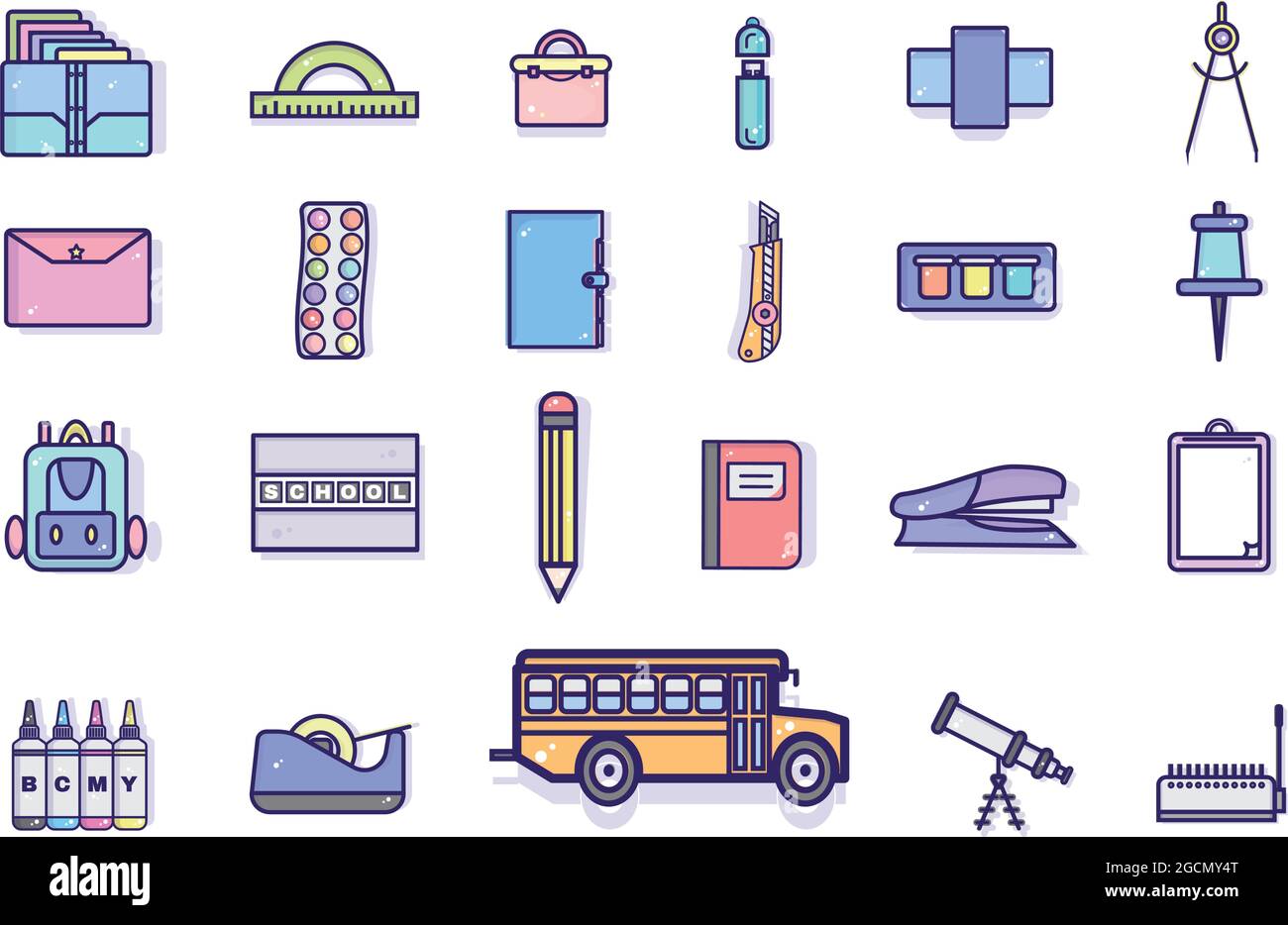 Set of different school supplies icons Stock Vector Image & Art - Alamy