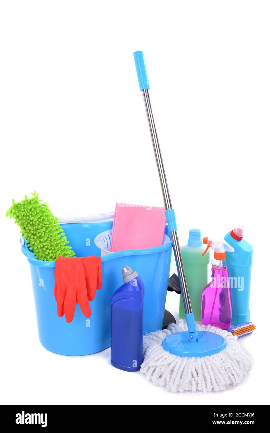 Different tools for cleaning floor in room Stock Photo - Alamy