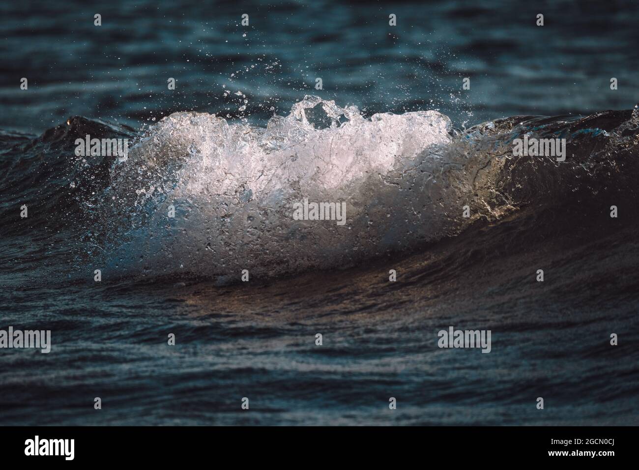 Closeup of an ocean wave with sunlight going through it Stock Photo - Alamy