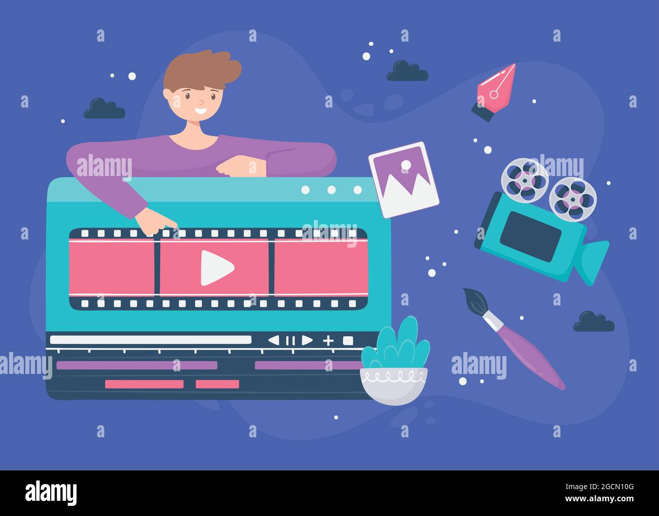 boy with video editing screen Stock Vector Image & Art - Alamy