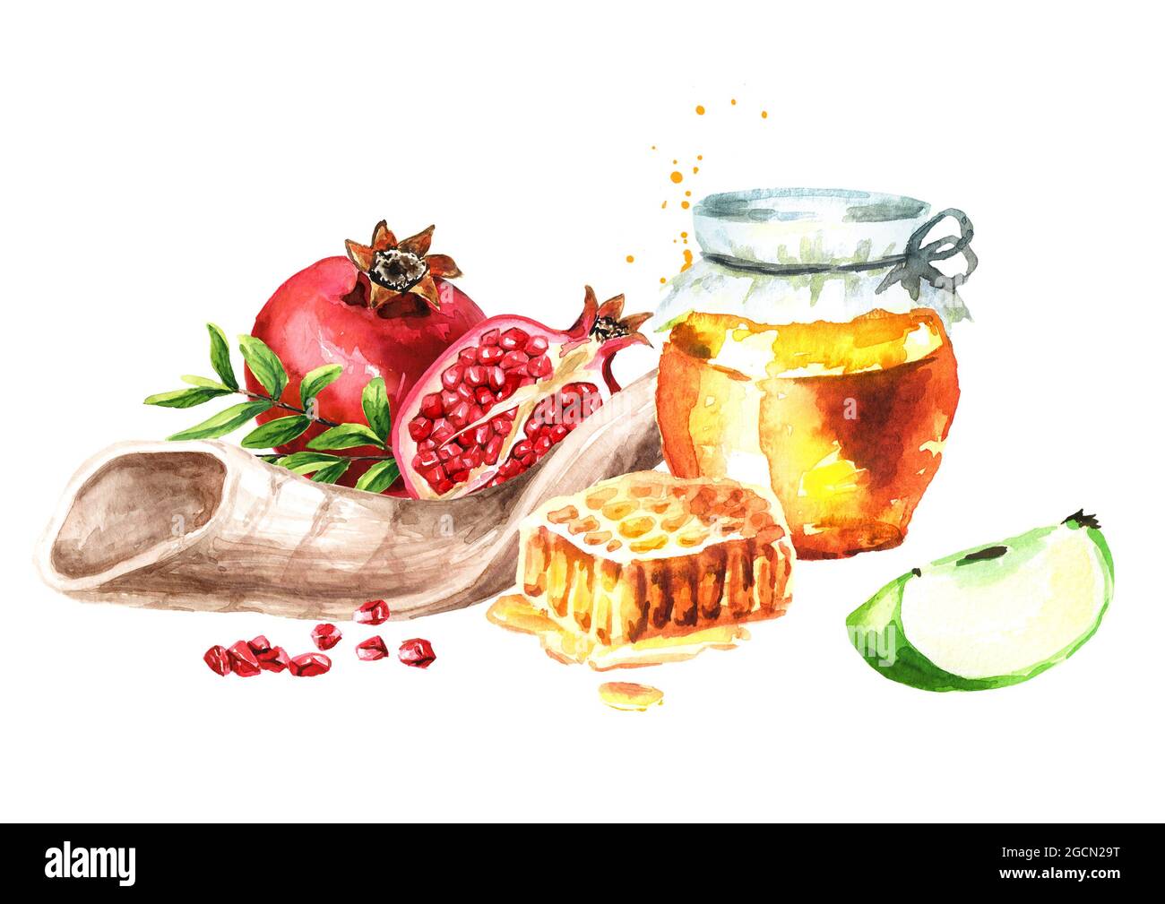 Jewish new year, Rosh Hashanah, Shana Tova concept and card. Hand drawn ...