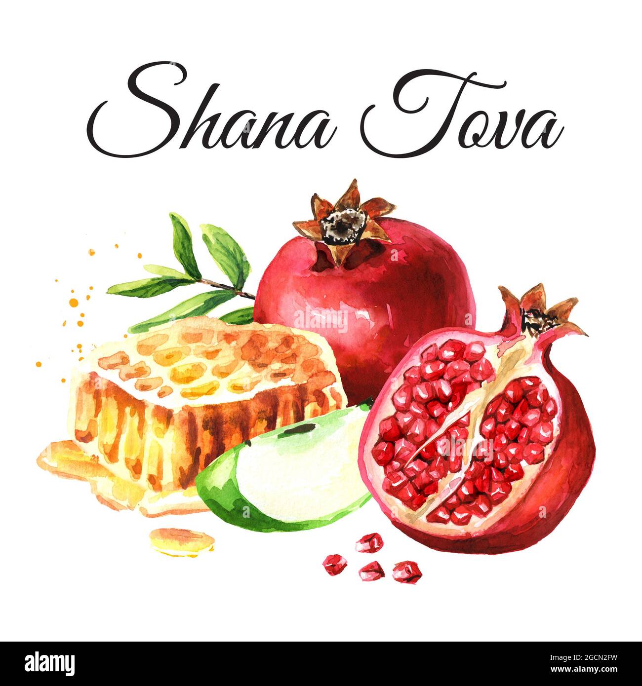 Pomegranate, apple and honeycomb. Jewish new year, Rosh Hashanah, Shana ...