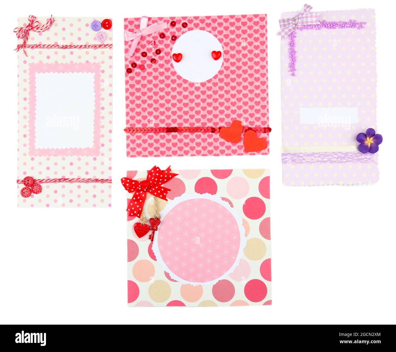 Beautiful hand made post cards, isolated on white Stock Photo - Alamy