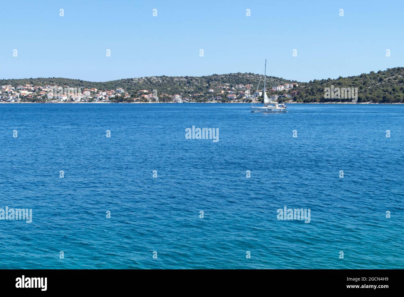 Sailing boat on the path to the Rogoznica Marina located safe, deep in ...