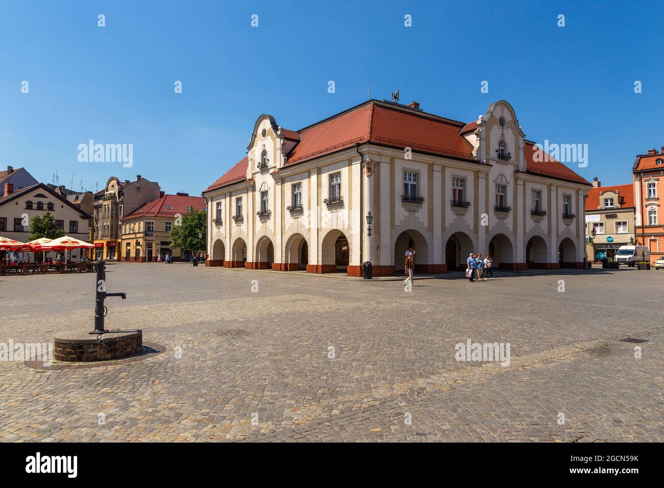 Jarocin, Poland - 23 May 2016: The main square with the baroque town ...
