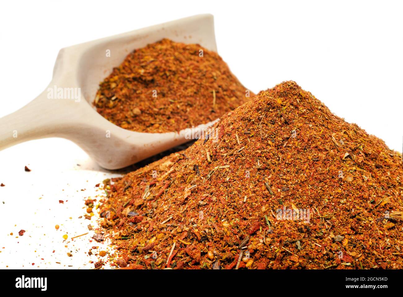 Spices. A slide of different types of spices close-up on a white ...