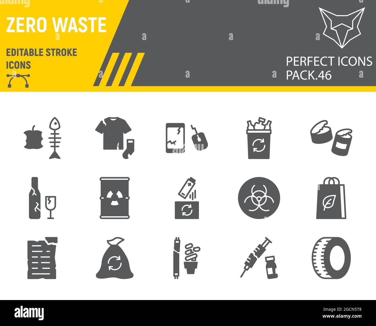 Zero waste glyph icon set, recycle collection, vector graphics, logo ...