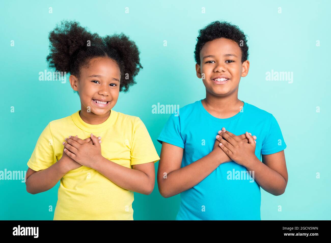 Portrait of affectionate cheerful friends friendship touching heart ...