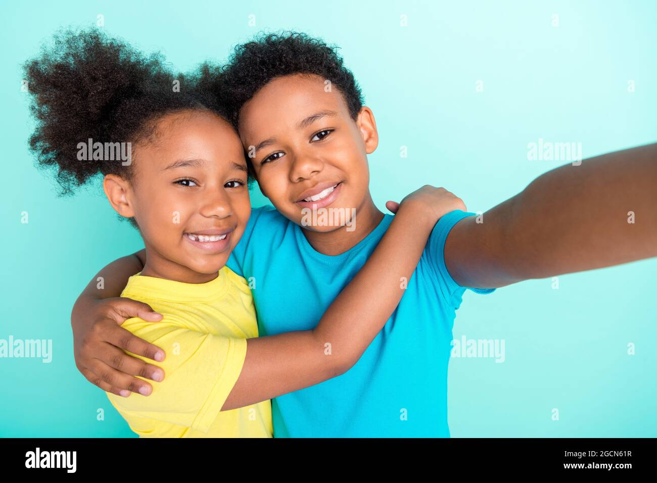 Self-portrait of nice kind cheerful friends friendship hugging best ...