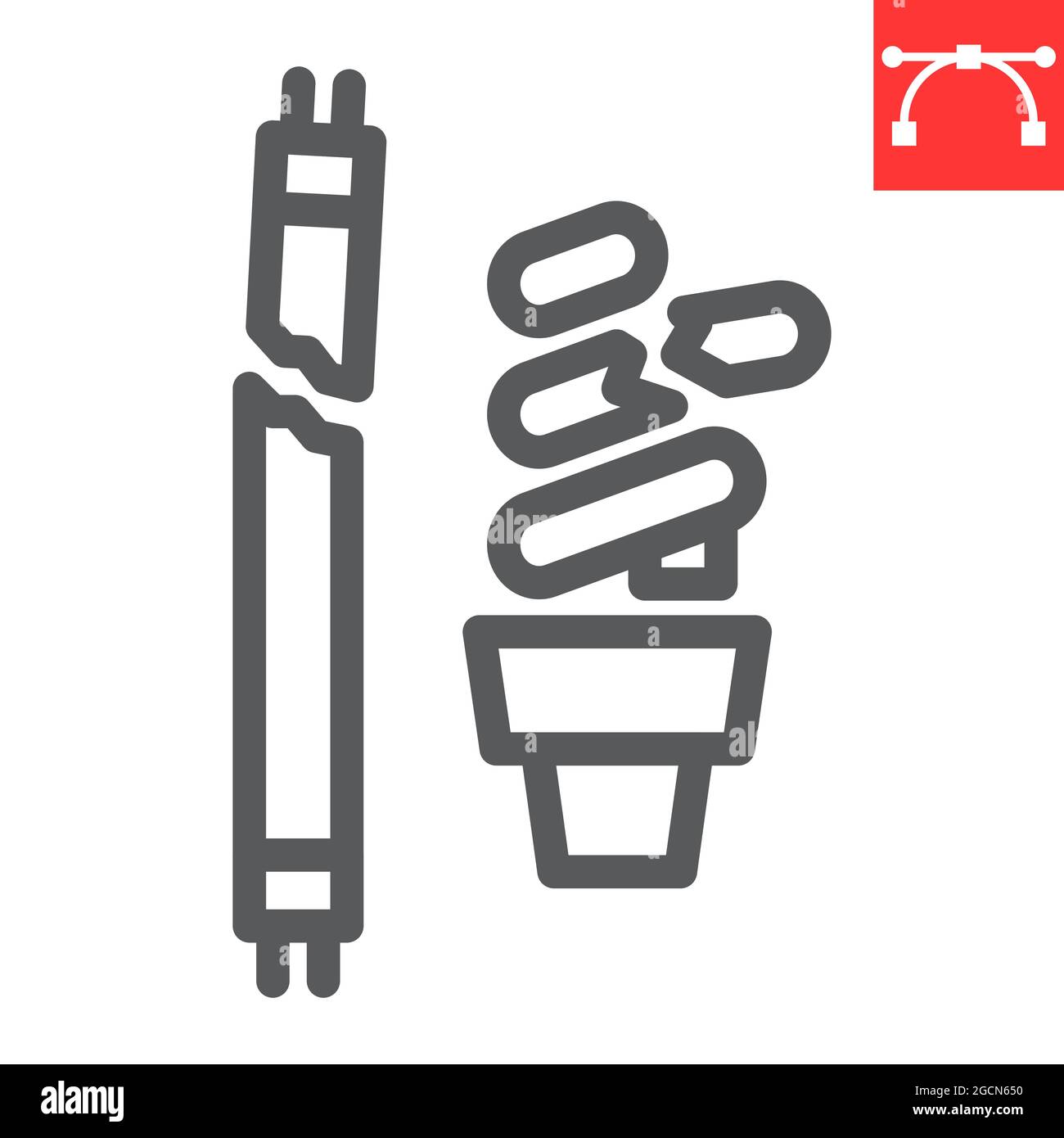 Fluorescent lamp waste line icon, recycle and ecology, lamp waste ...