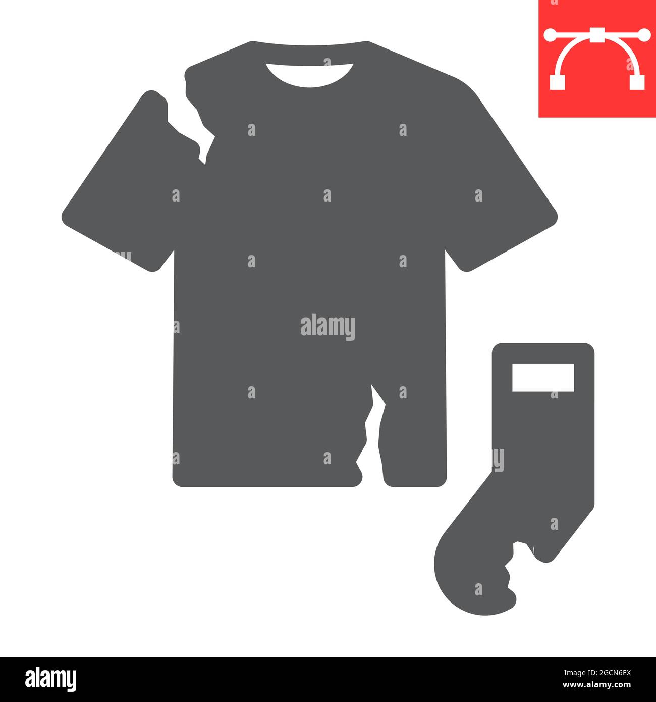 Textile waste glyph icon, recycle and torn t-shirt, torn sock vector ...