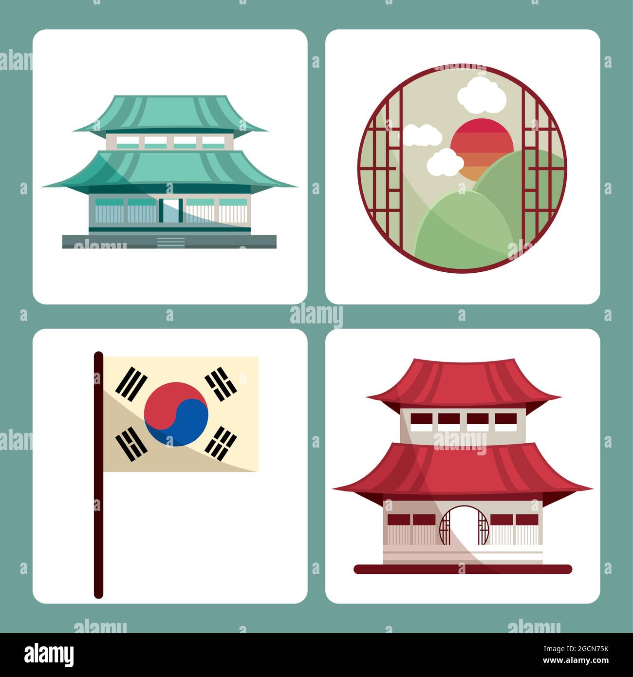 korean buildings and flag Stock Vector Image & Art - Alamy