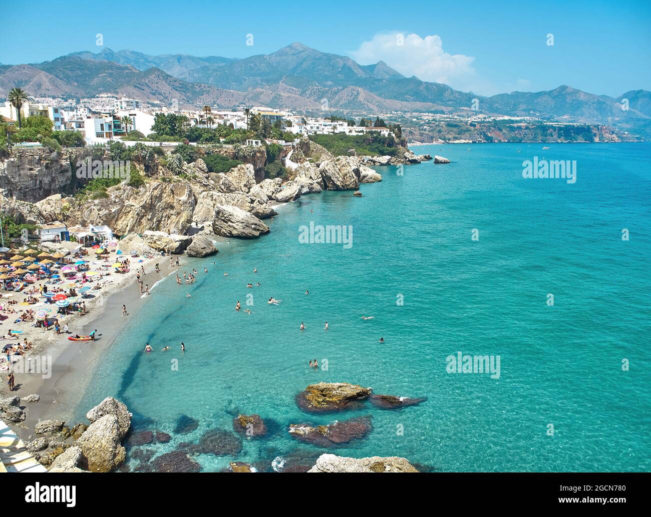 Nerja malaga beach town sea spain mediterranean hi-res stock ...