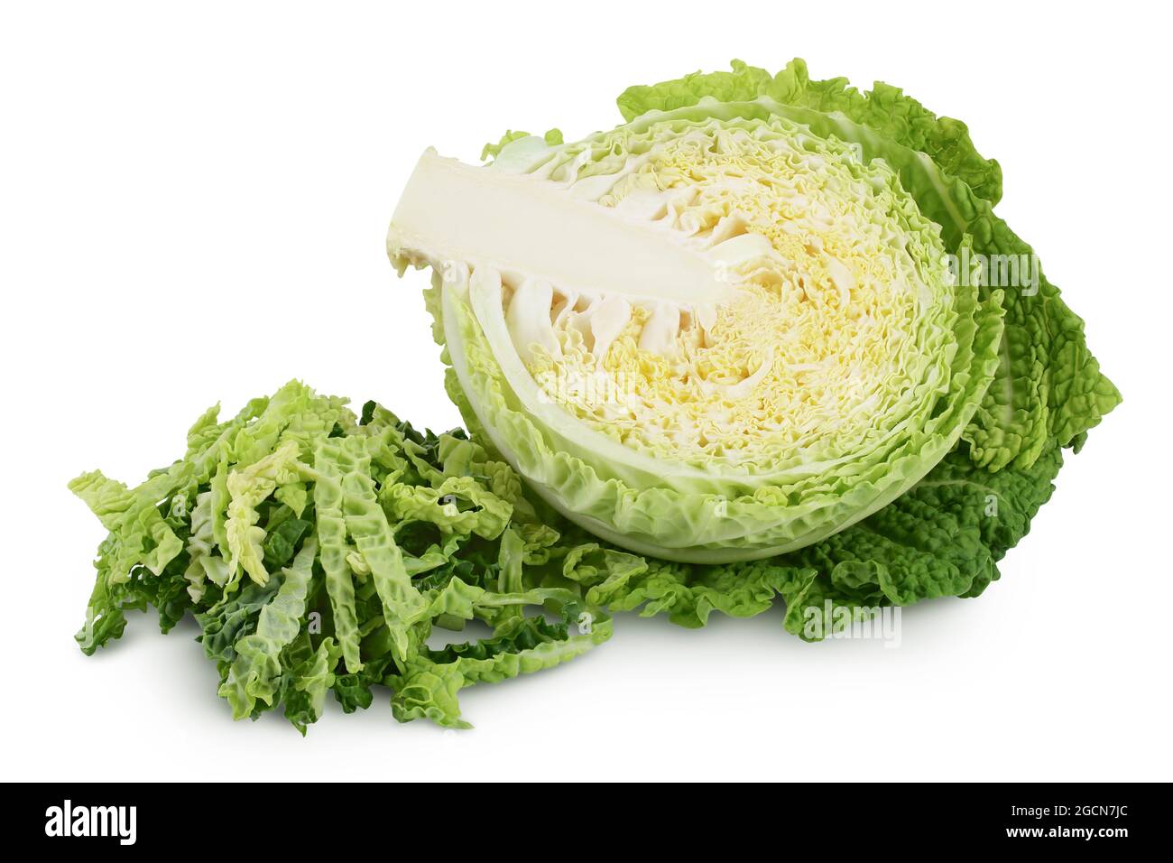 Savoy cabbage half isolated on white background with clipping path and ...