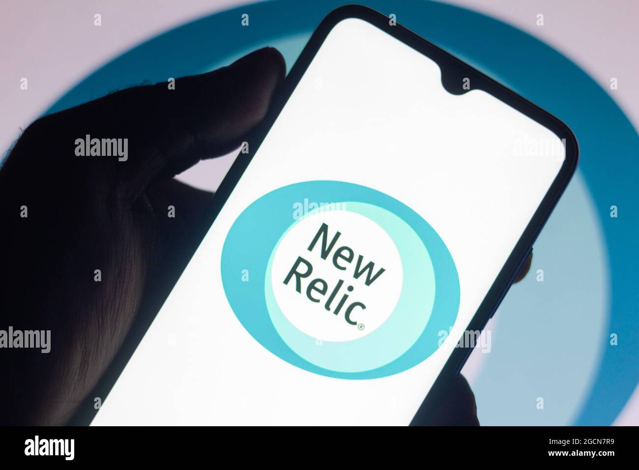 In this photo illustration, the New Relic logo seen displayed on a smartphone. (Photo by Rafael ...