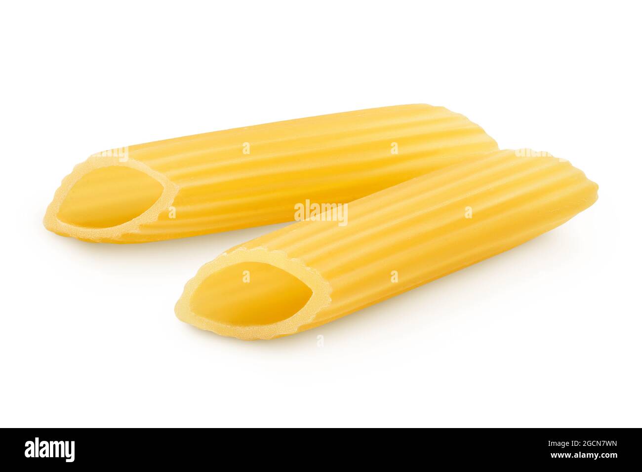 Raw italian penne rigate pasta isolated on white background with ...