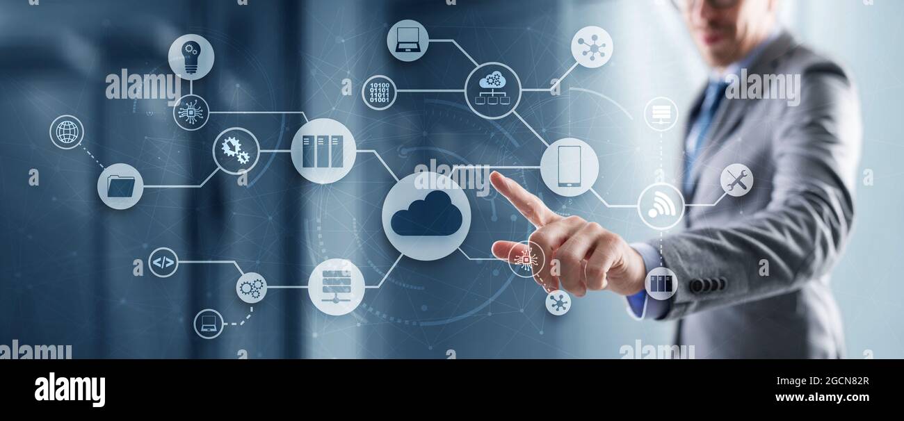 Cloud Computing concept on modern city futuristic background Stock ...