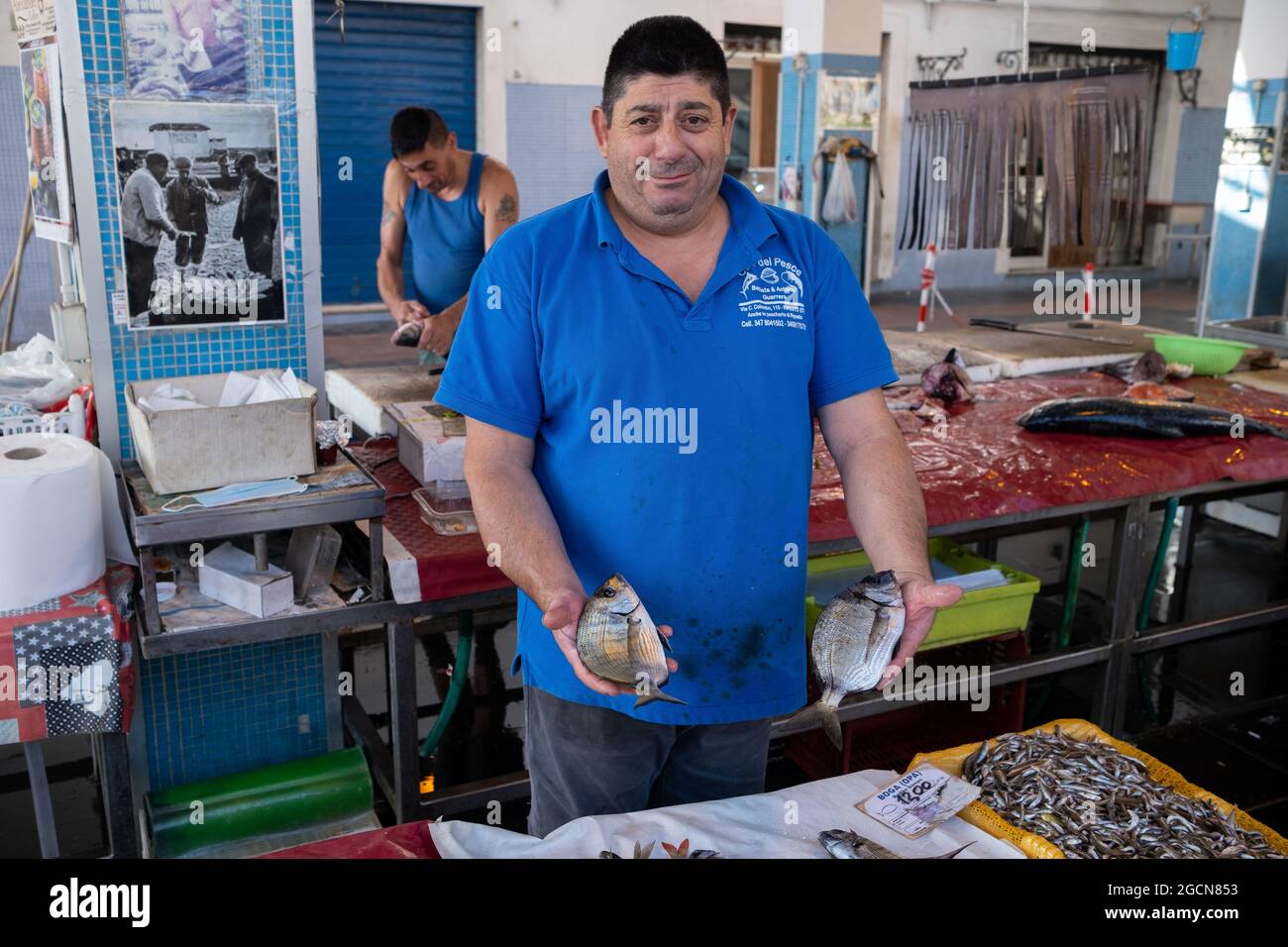 Riposto, Sicily - 20 July 2021: sellers are waiting for clients in ...