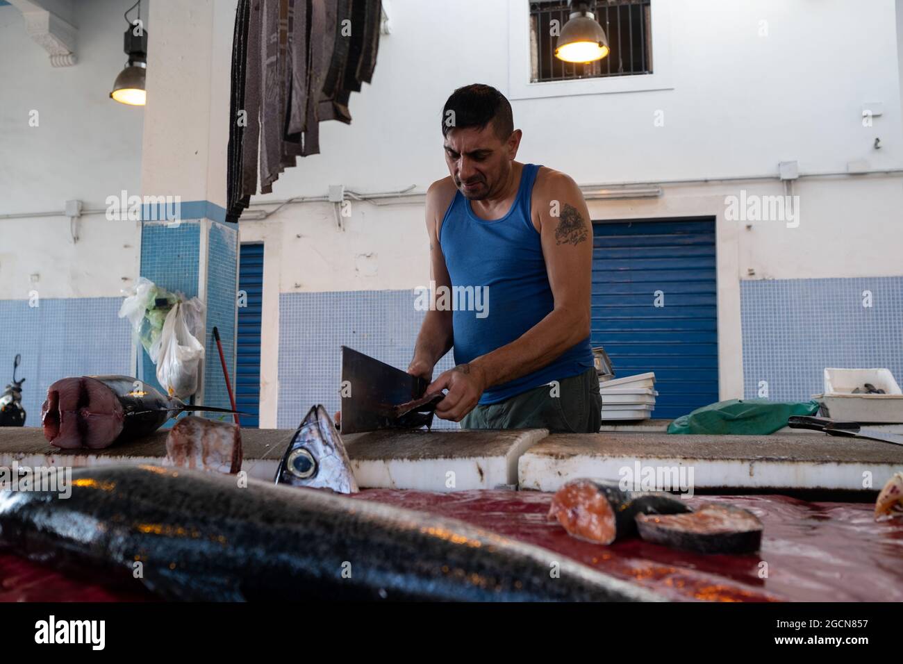 Riposto, Sicily - 20 July 2021: sellers are waiting for clients in ...